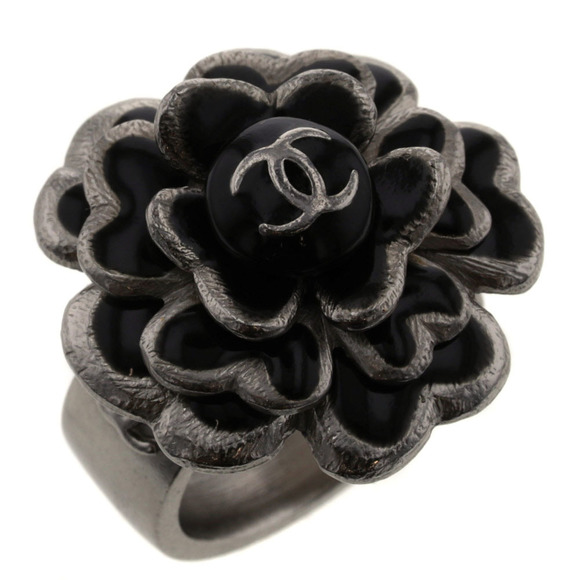 CHANEL | Jewelry | Chanel Ring Camellia Coco Mark Enamel Silver Plated ...